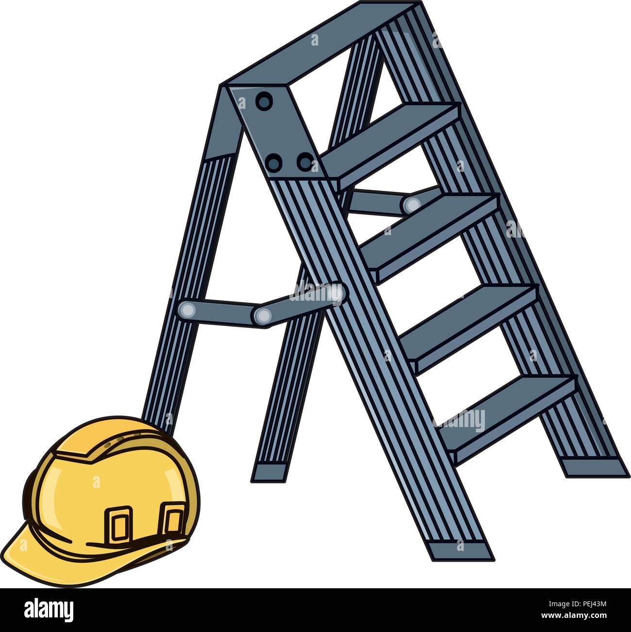 ladder and safety helmet over white background, vector illustration ...