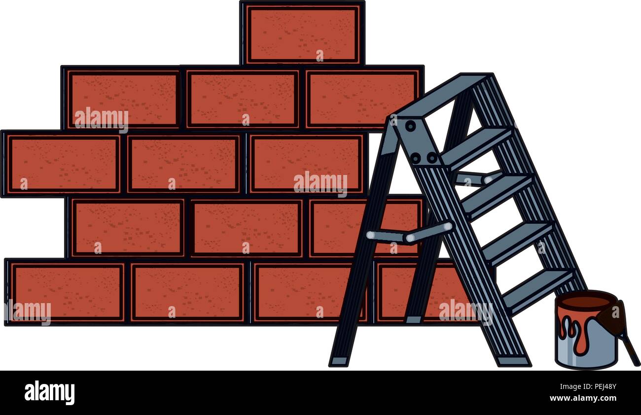 brick wall and ladder over white background, vector illustration Stock ...