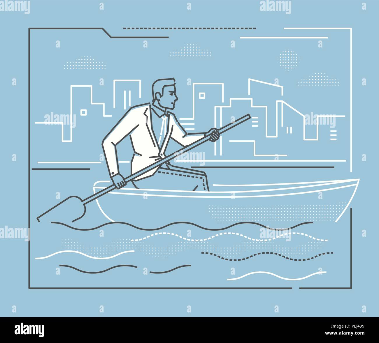 Businessman rowing a boat - line design style illustration Stock Vector ...