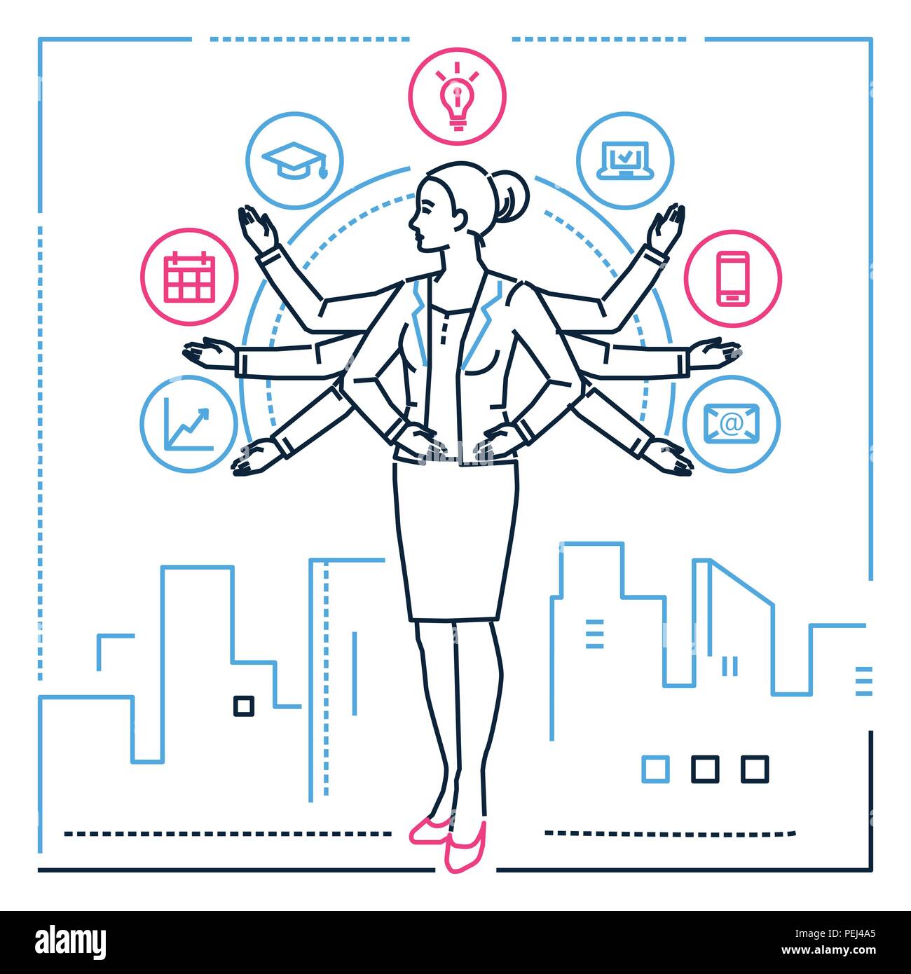 Multitasking - line design style illustration on white background Stock ...