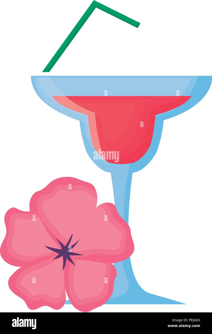 tropical flower and cocktail drink over white background, vector ...