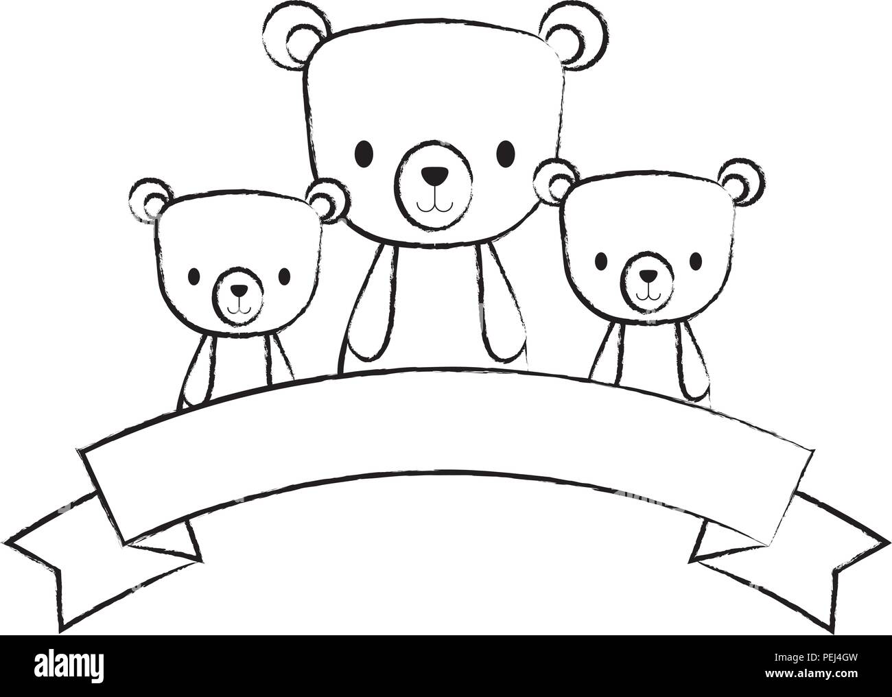 cute bears and decorative ribbon over white background, vector ...