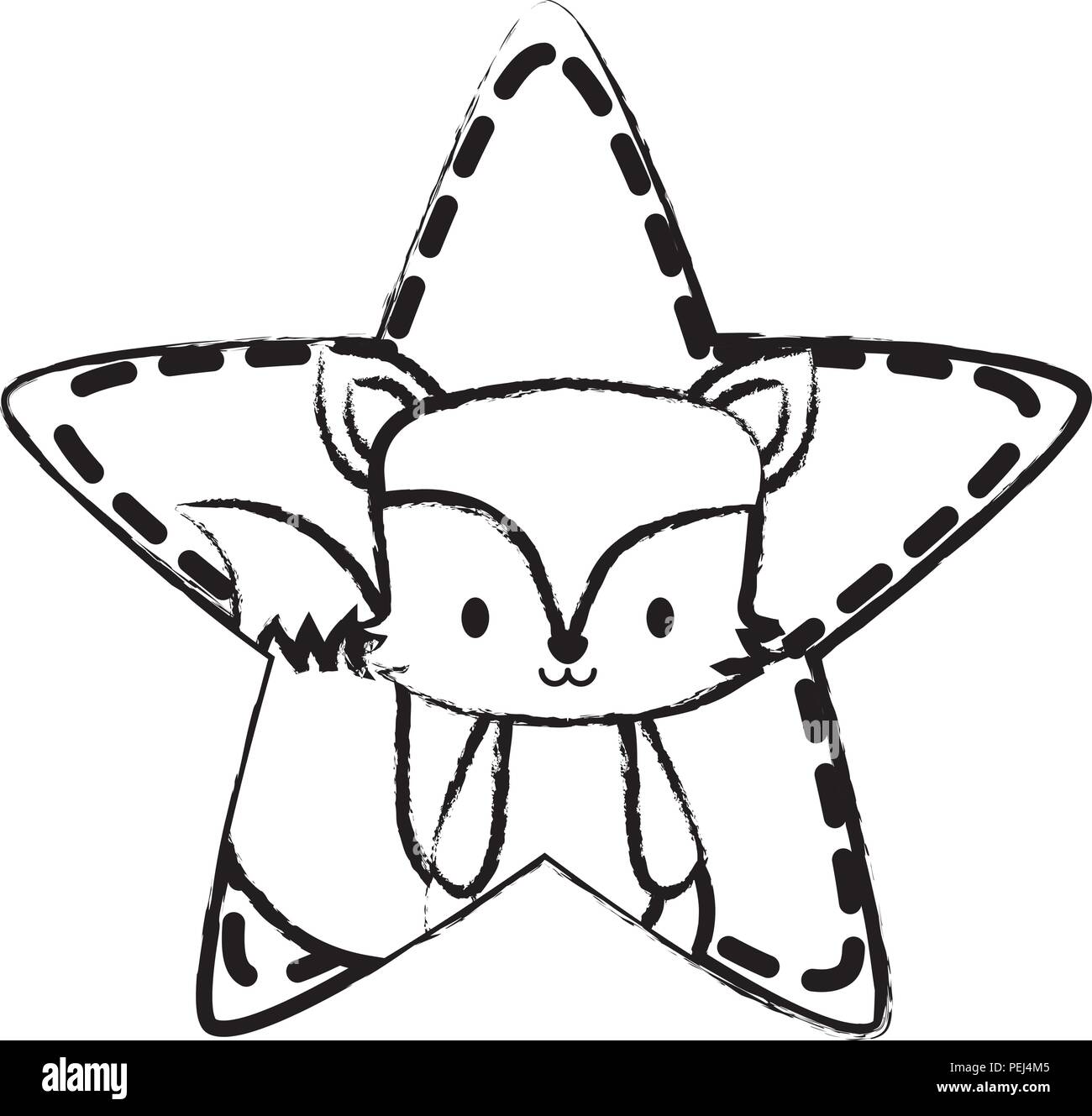 star with cute fox icon over white background, vector illustration ...