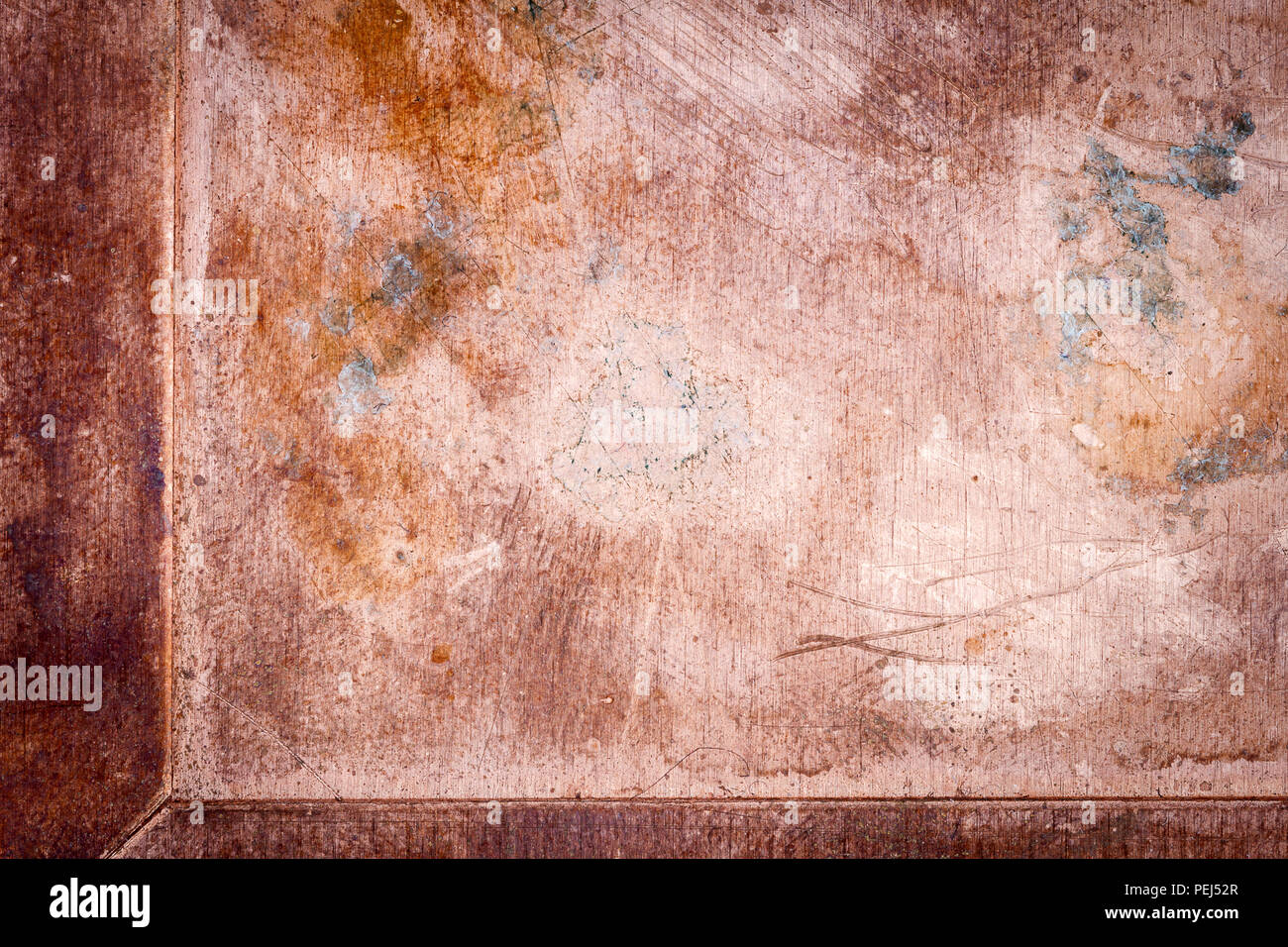 Scratched dirty dusty copper plate texture, old metal background ...