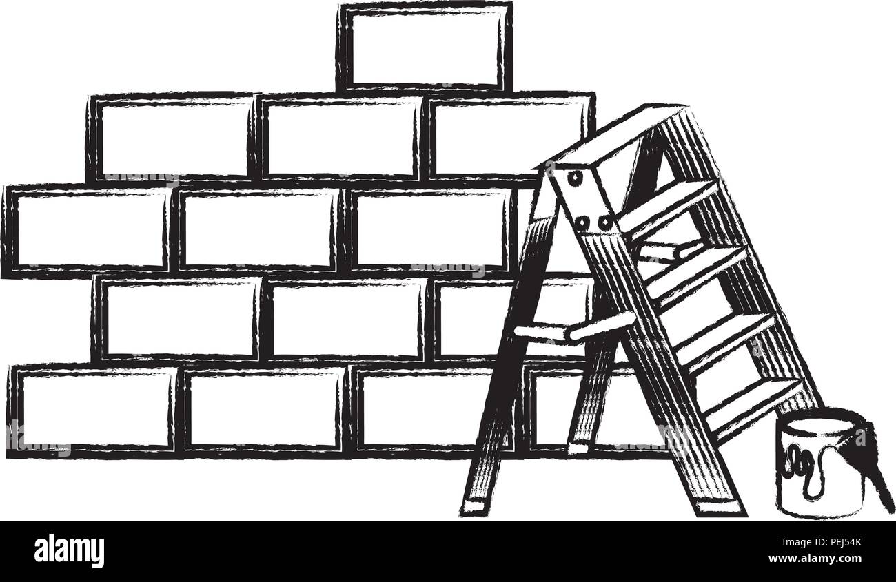 brick wall and ladder over white background, vector illustration Stock ...