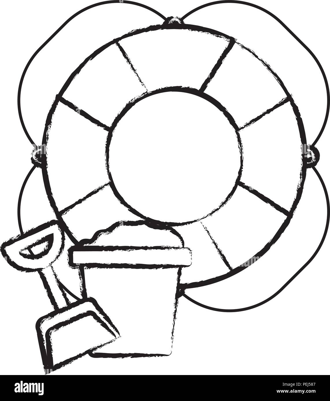 pool float and bucket with sand over white background, vector ...