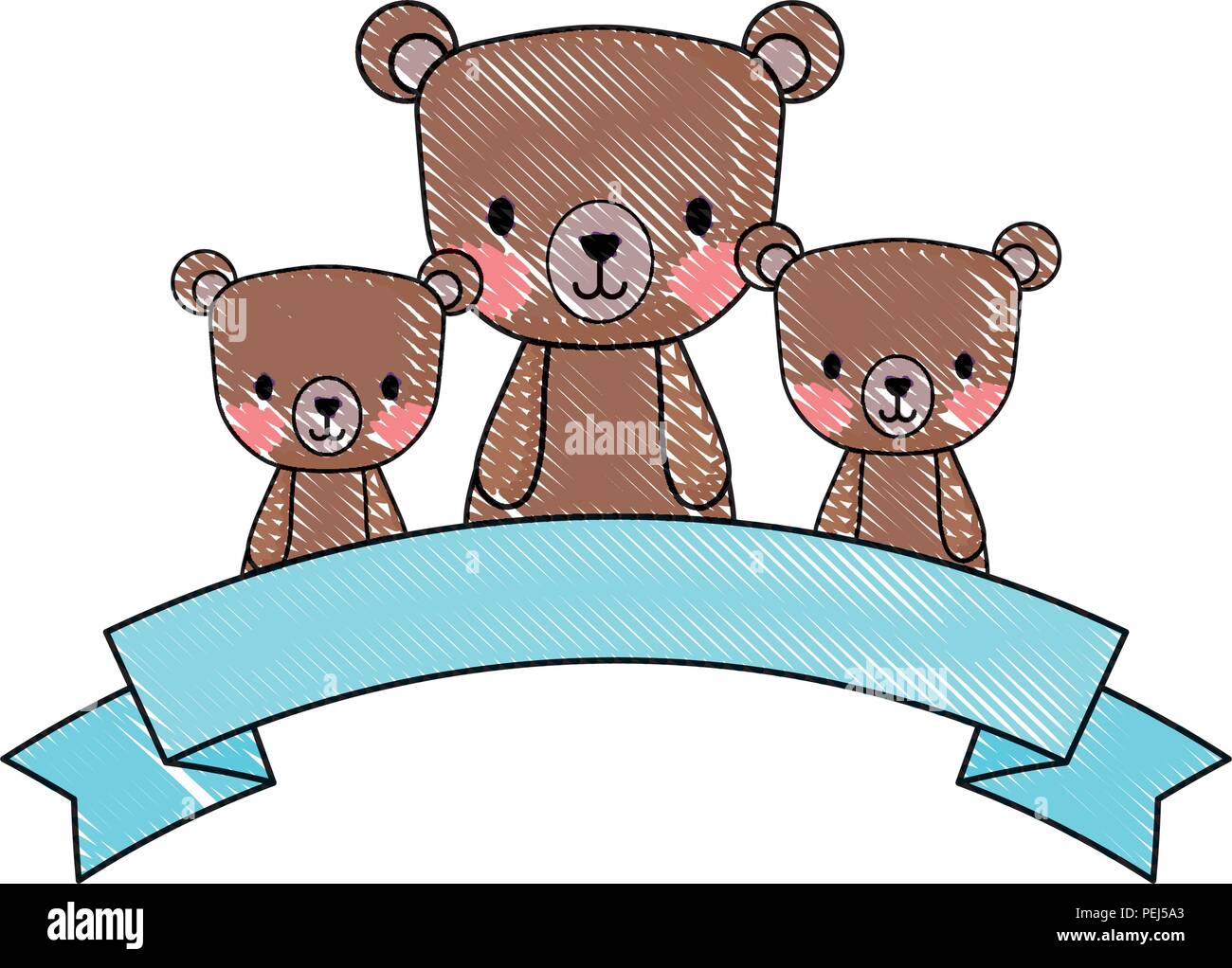 cute bears and decorative ribbon over white background, vector ...