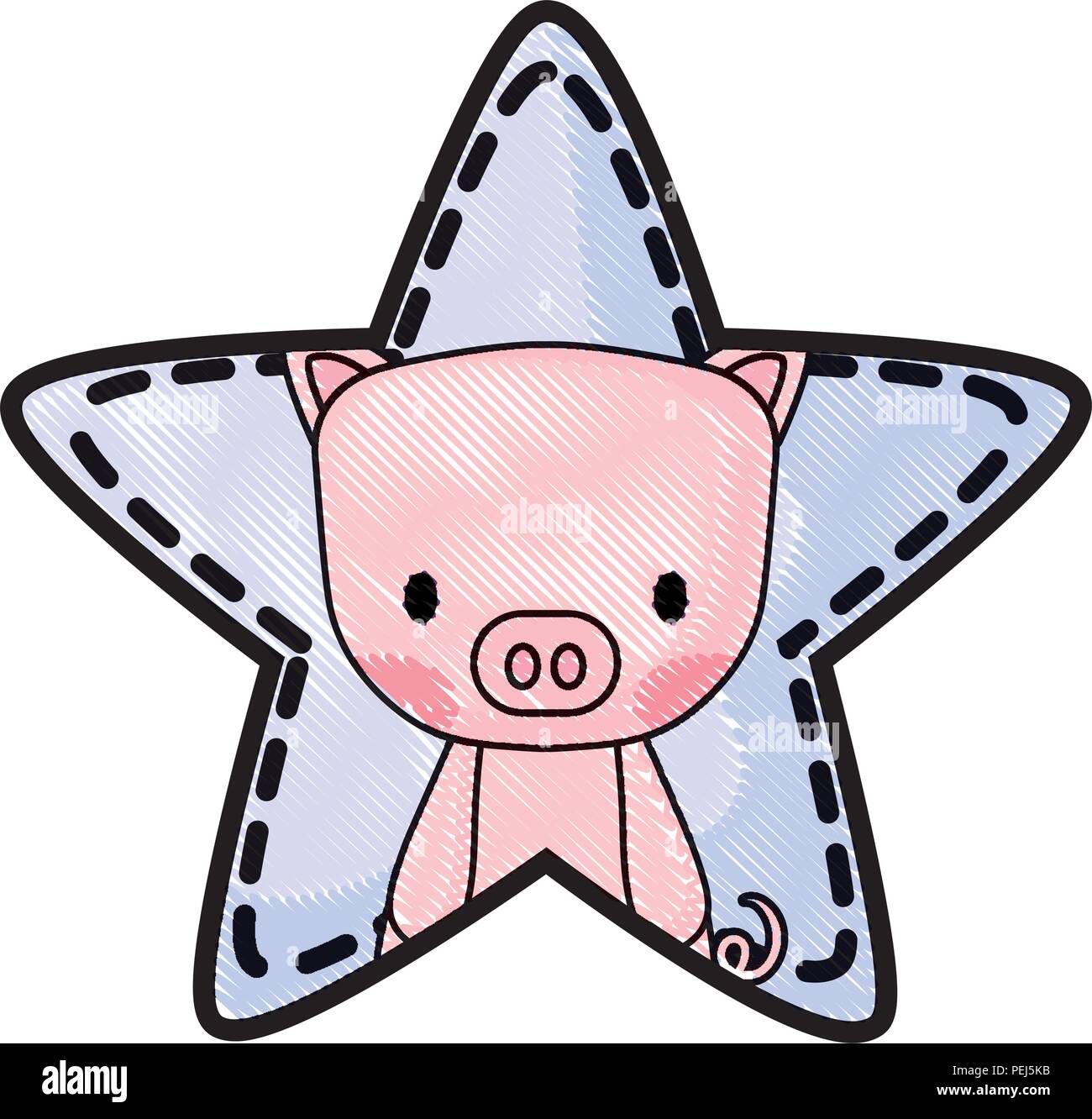 star with cute pig icon over white background, vector illustration ...