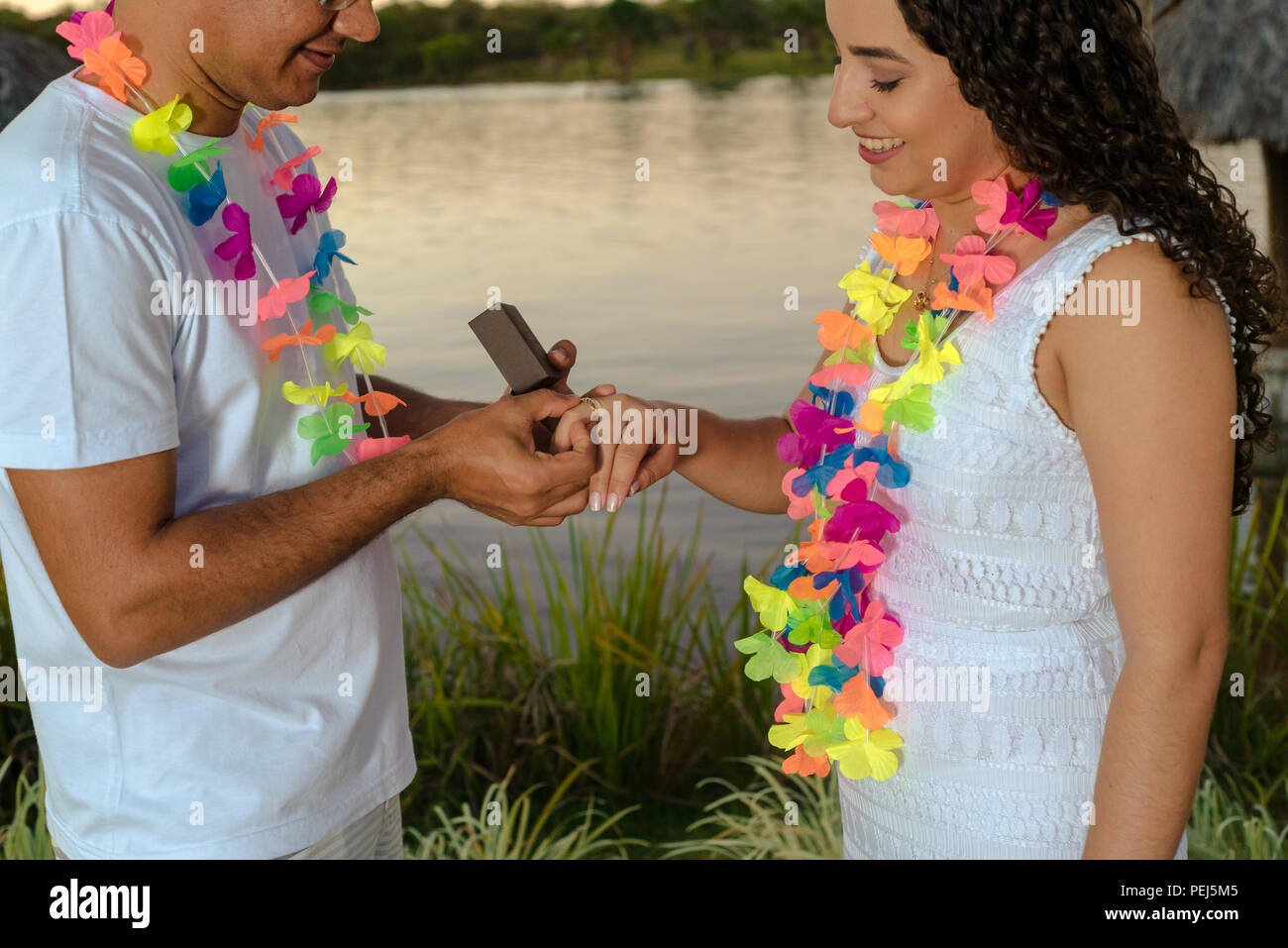 Passionate and happy couple after accepting marriage, Various poses and ...