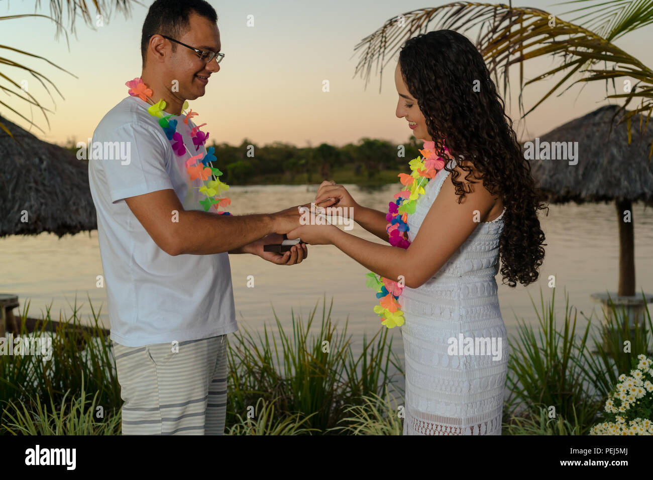 Passionate and happy couple after accepting marriage, Various poses and ...