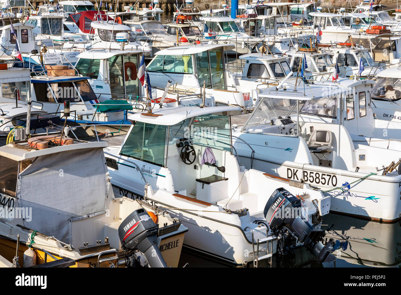 Local fleet of small boats in Dunkirk harbour, Dunkirk, France Stock ...