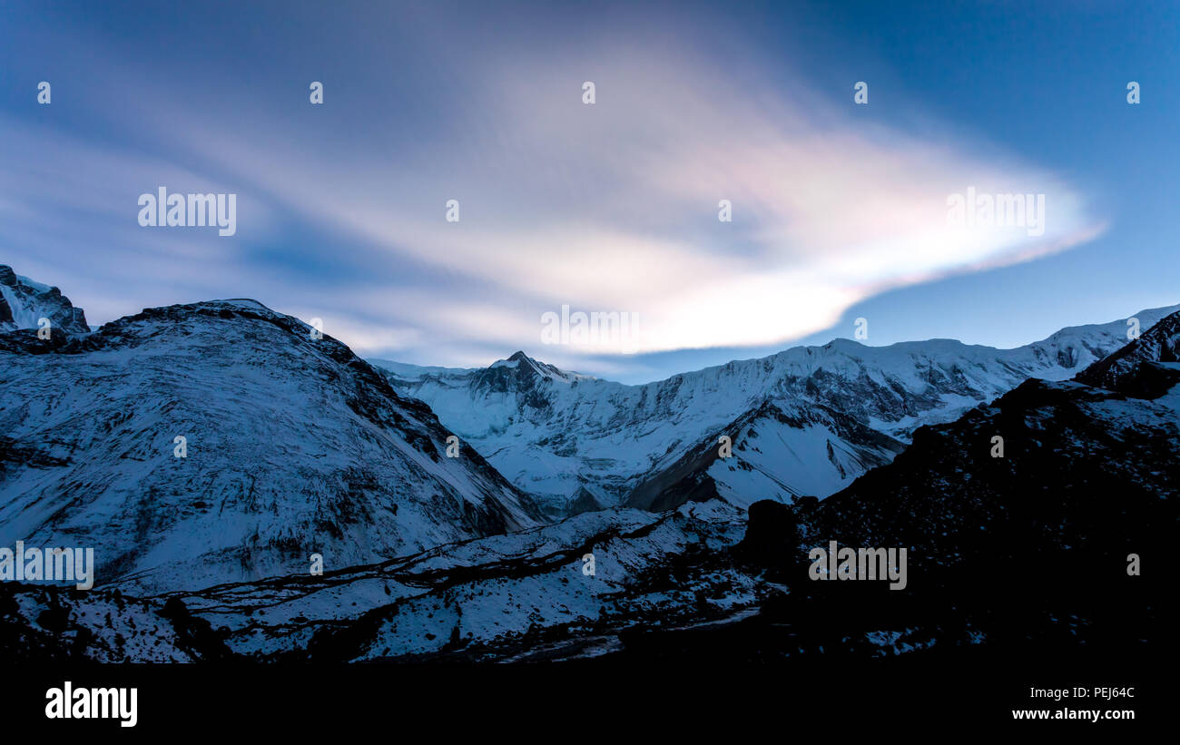Sunset in the Himalayas, Nepal, Annapurna conservation area Stock Photo ...