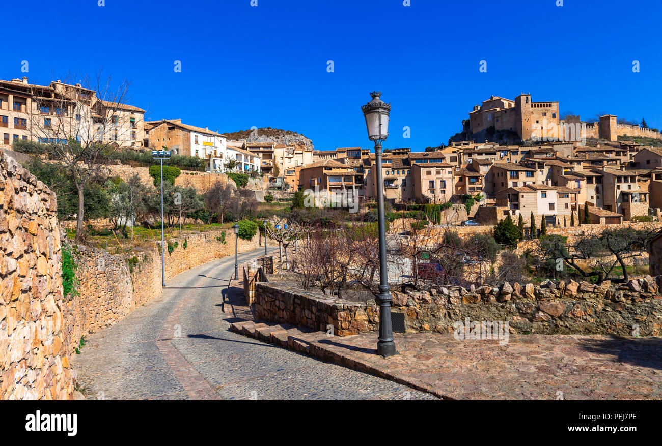 Traditional Alquezar medieval village,panoramic view,Spain Stock Photo ...