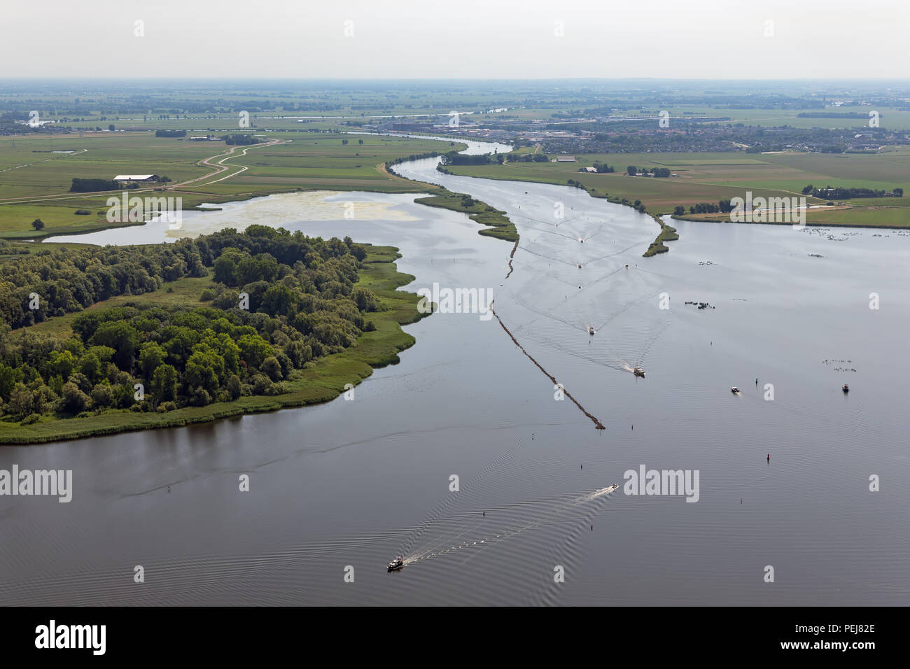 Aerial view estuary of Dutch river Vecht with sailing ships Stock Photo ...