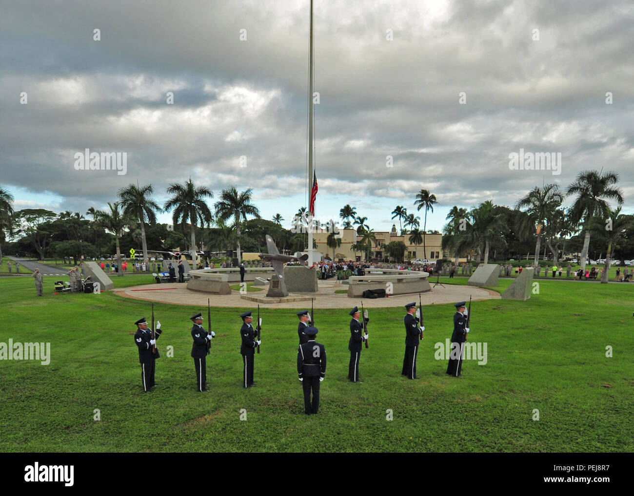 Members of the Hickam Honor Guard perform as a firing party during the ...