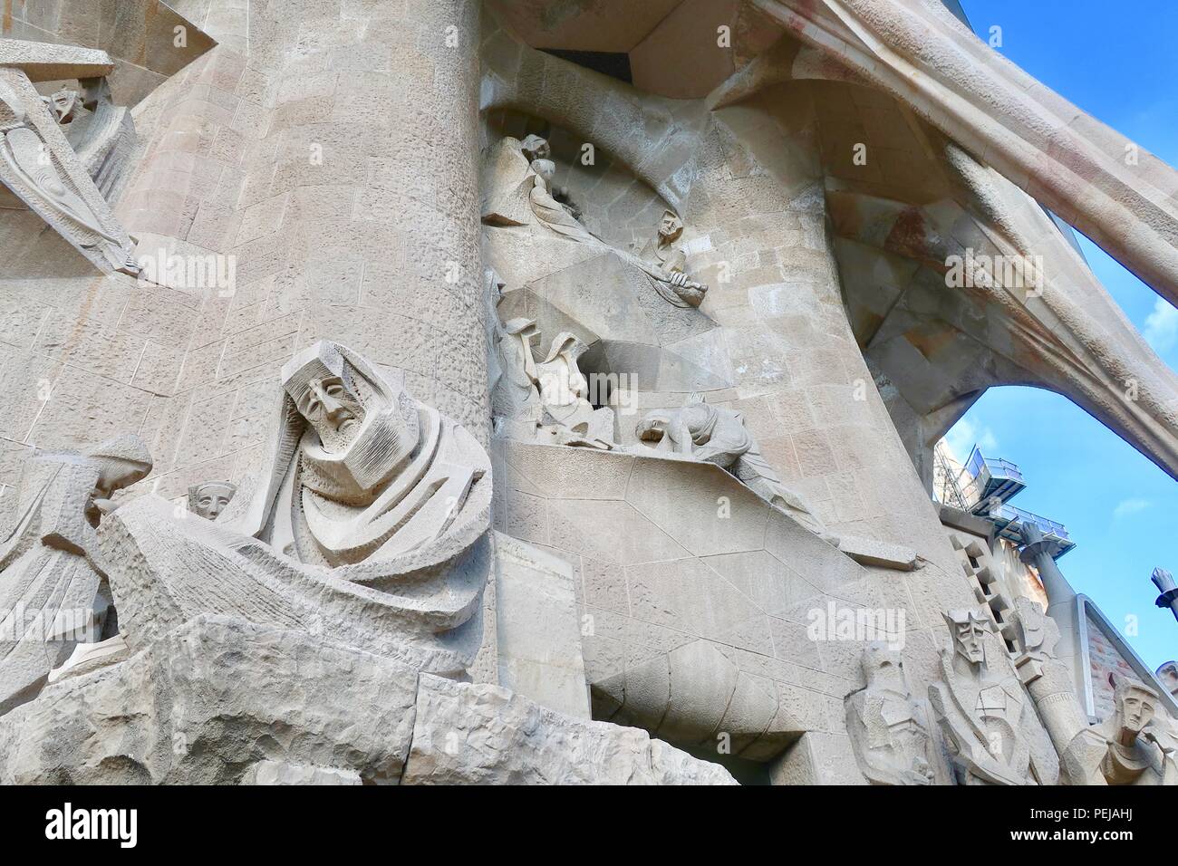 Sad man sculpture at the Sagrada Familia by Gaudi. Barcelona, Spain ...