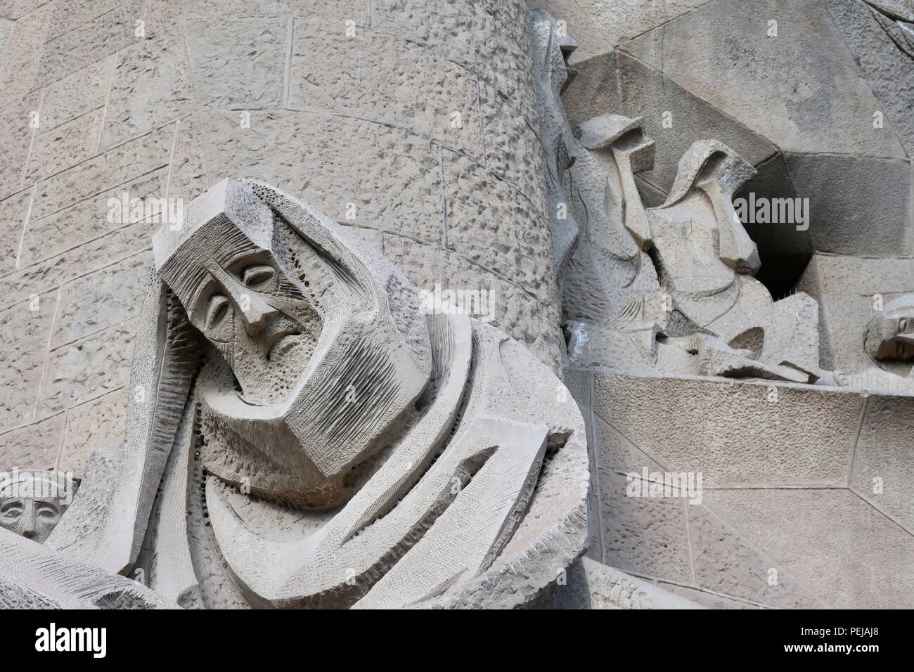 Sad man sculpture at the Sagrada Familia by Gaudi. Barcelona, Spain ...