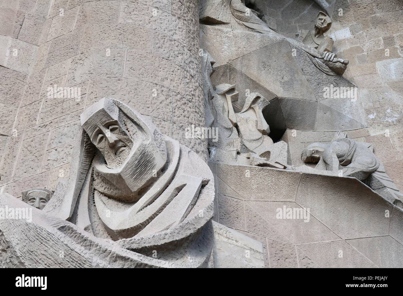 Sad man sculpture at the Sagrada Familia by Gaudi. Barcelona, Spain ...