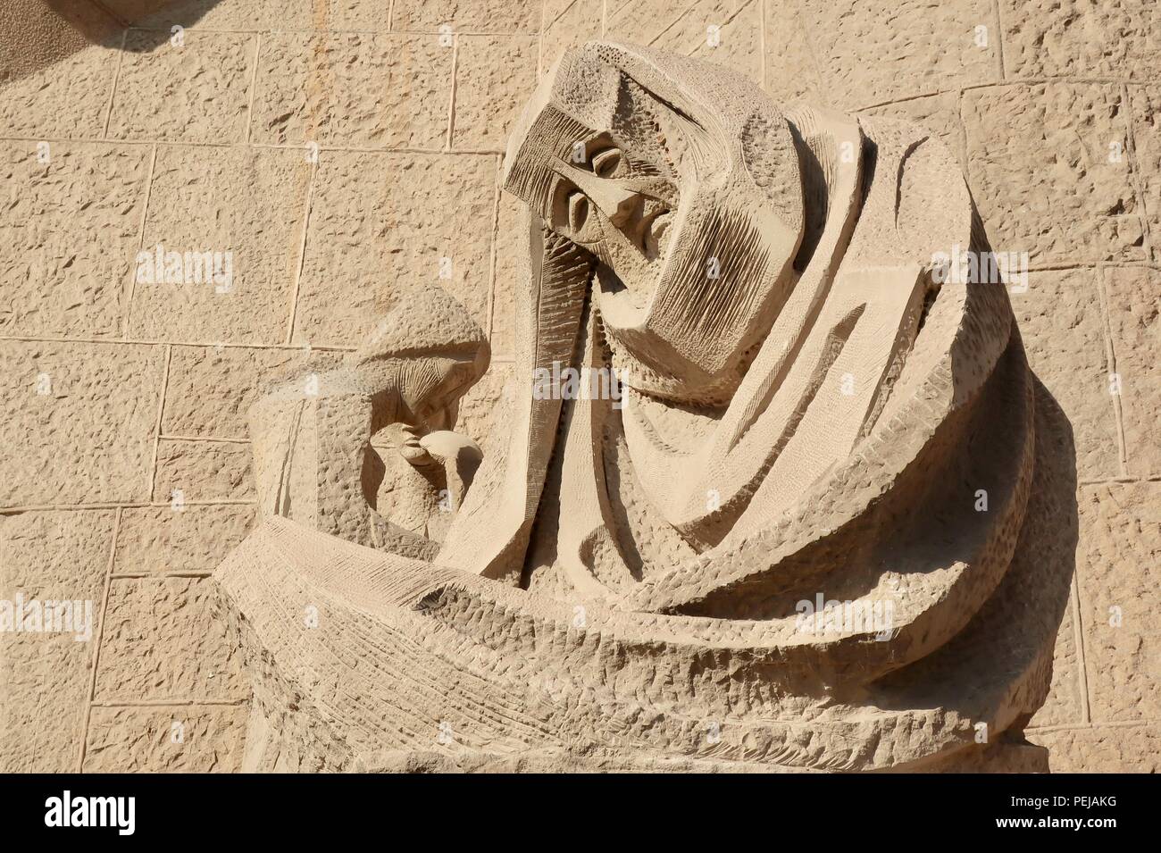 Sad man sculpture at the Sagrada Familia by Gaudi. Barcelona, Spain ...