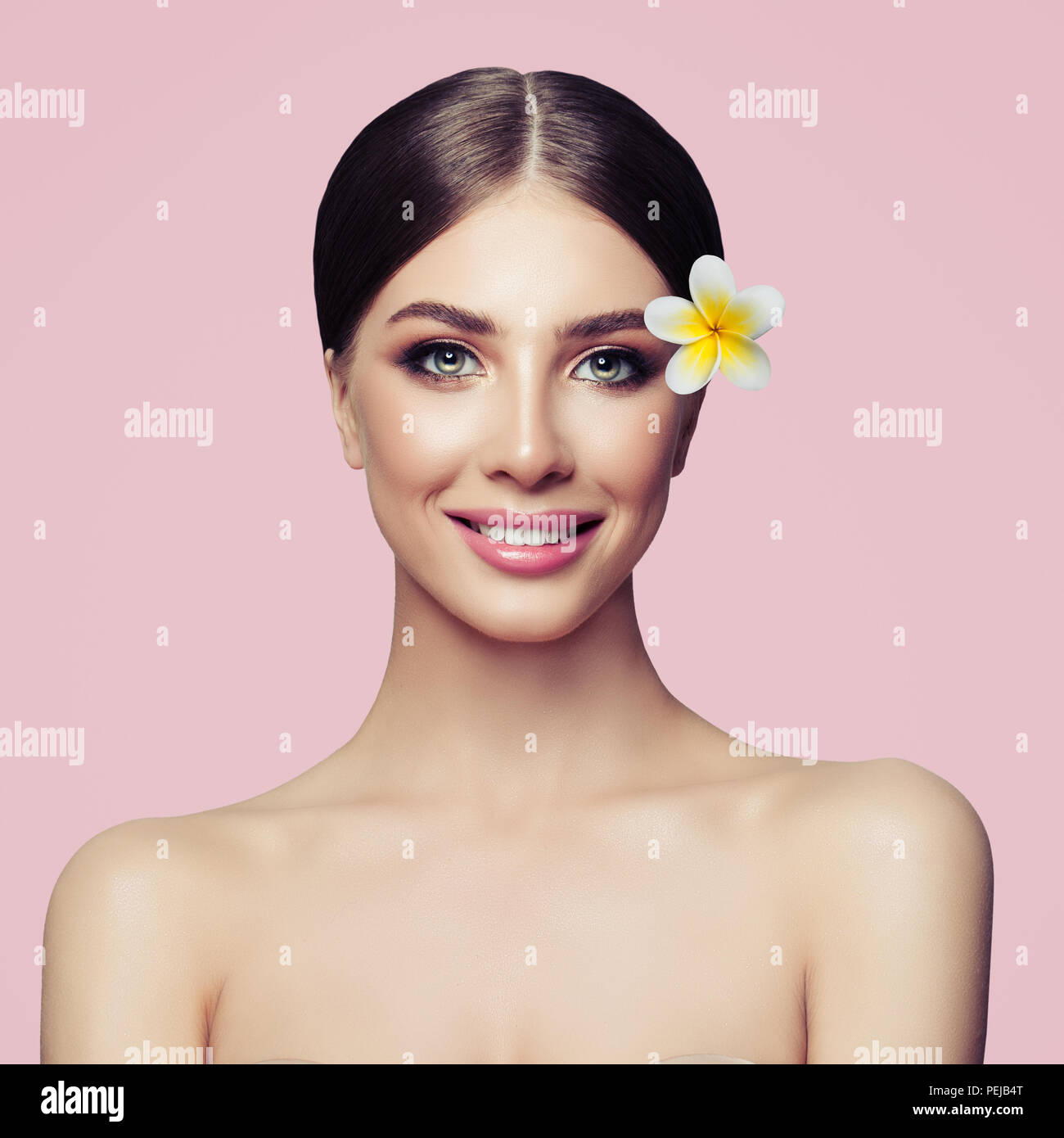 Facial treatment, cosmetology, beauty and spa. Smiling woman with ...