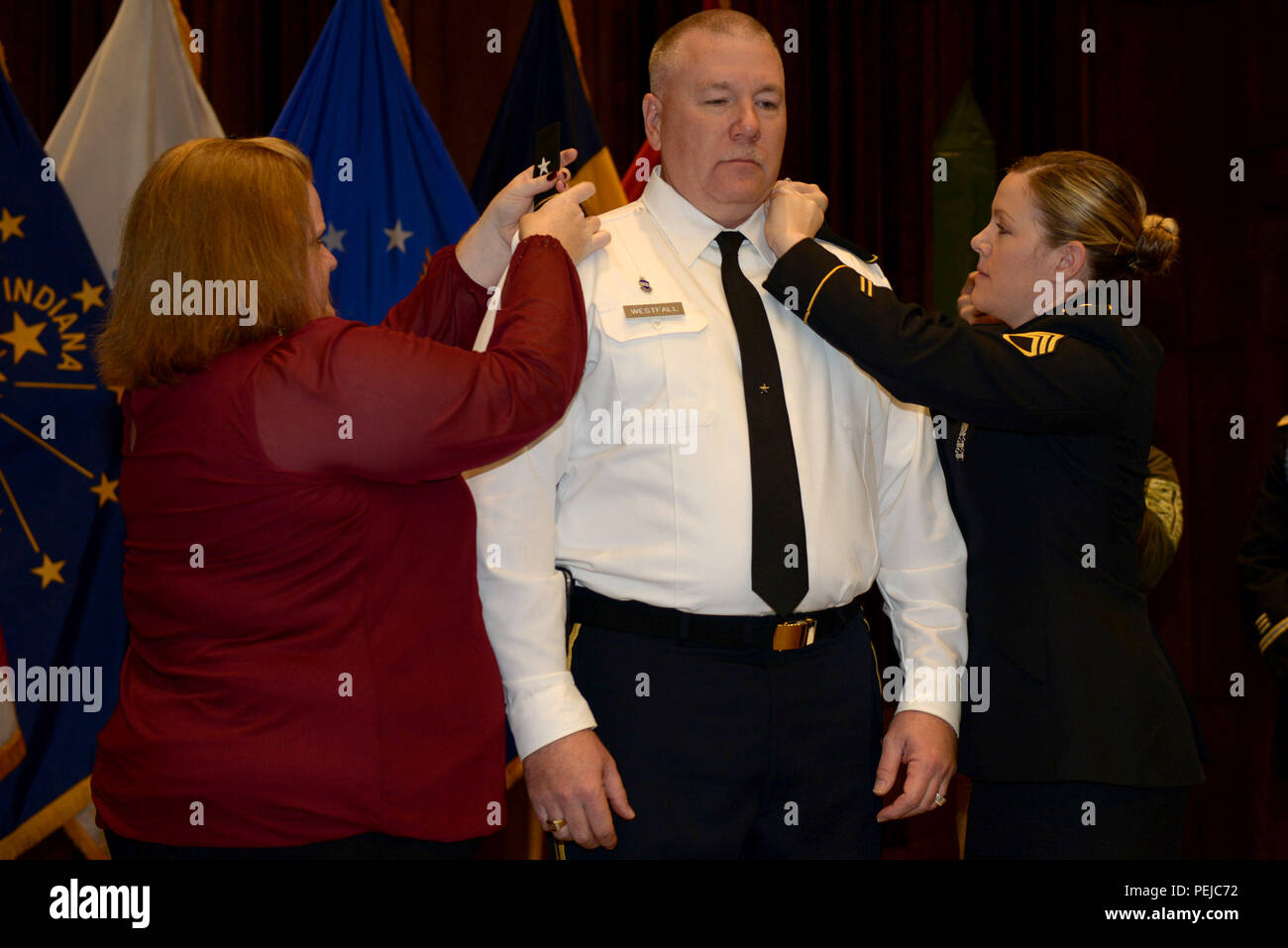 Indiana Army National Guard Brig. Gen. Ronald A. Westfall, center ...