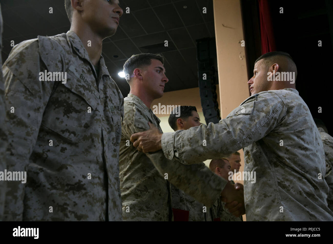 Lt. Col. David Hart, company commander, 1st Battalion, 7th Marine Regiment, gives his Marine a ...