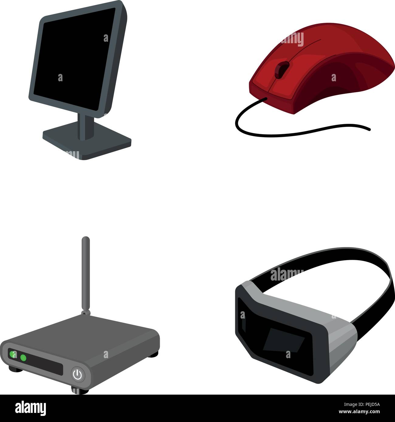 Monitor, mouse and other equipment. Personal computer set collection ...