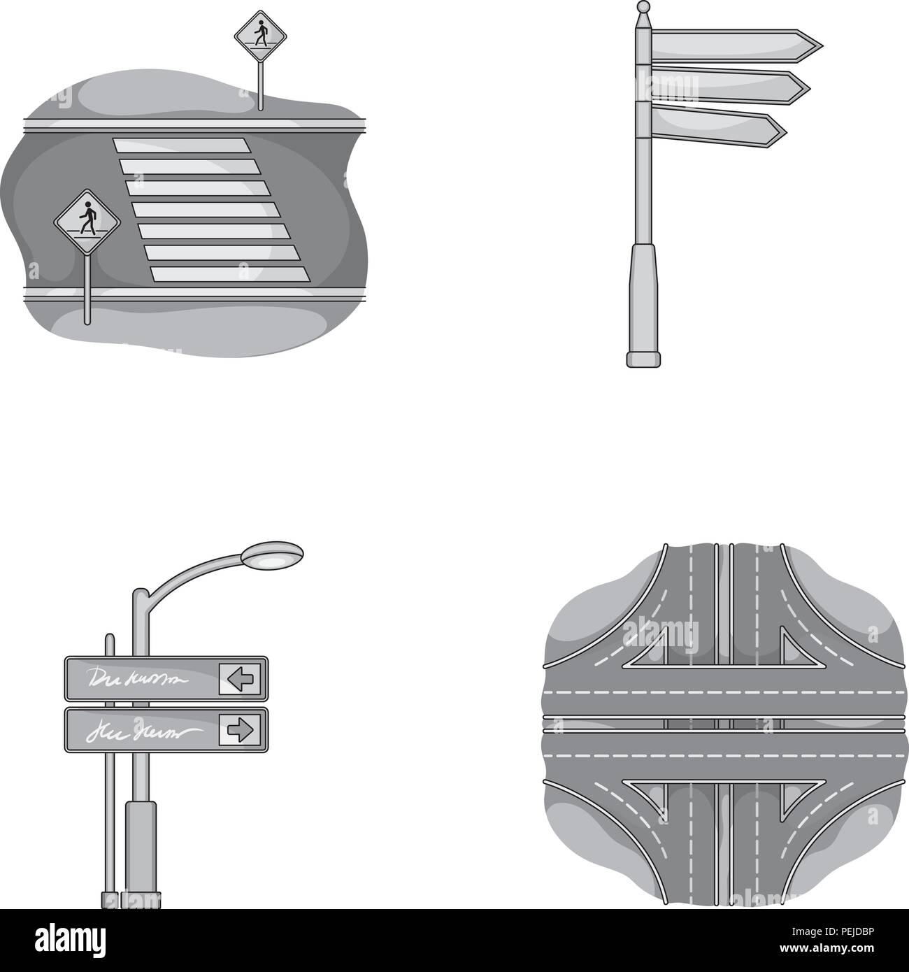Road junctions and signs and other icon in cartoon style.Pedestrian ...