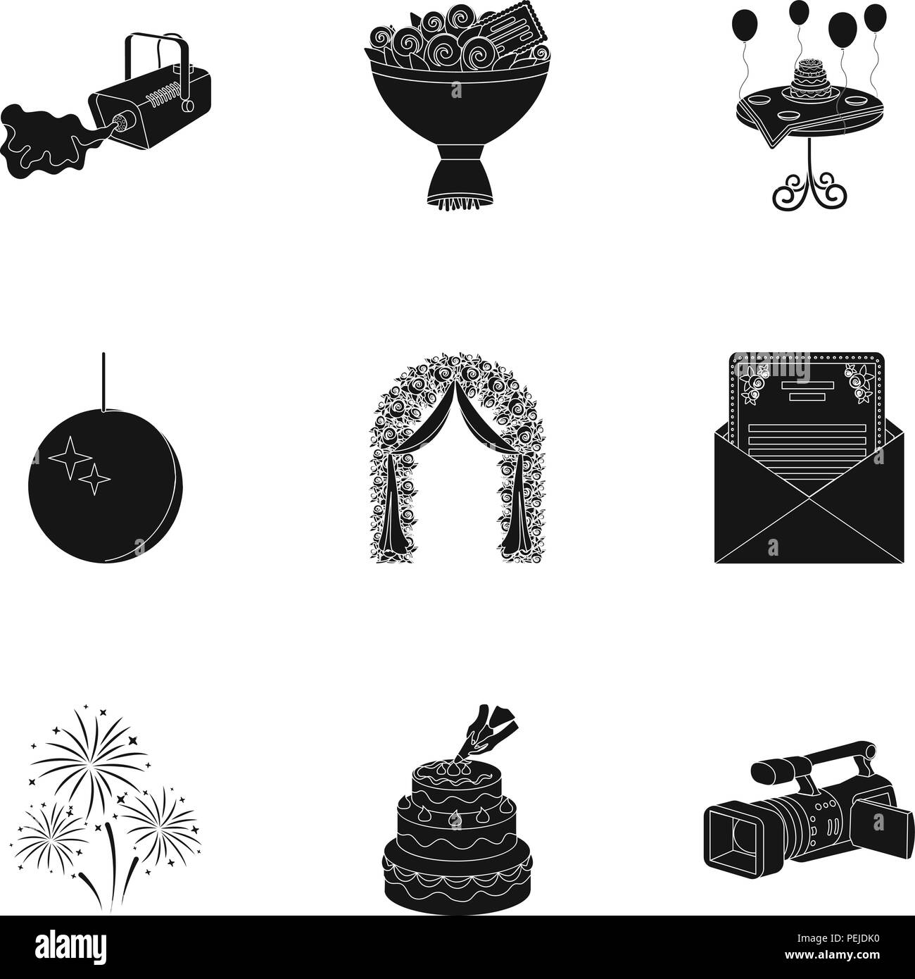 Event service set icons in black design. Big collection of event ...