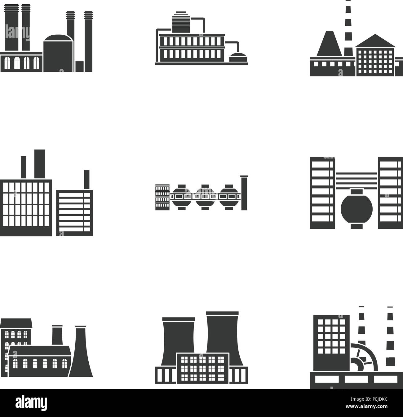 Factory set icons in black style. Big collection of factory vector ...