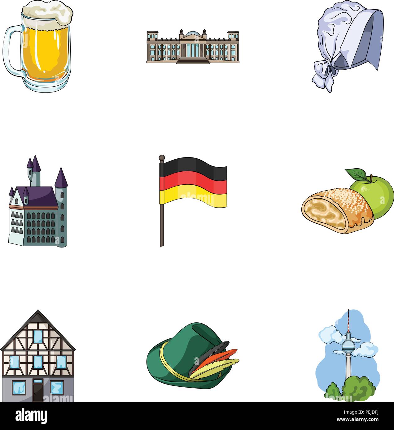 National, attributes, architecture and other icon in cartoon style ...