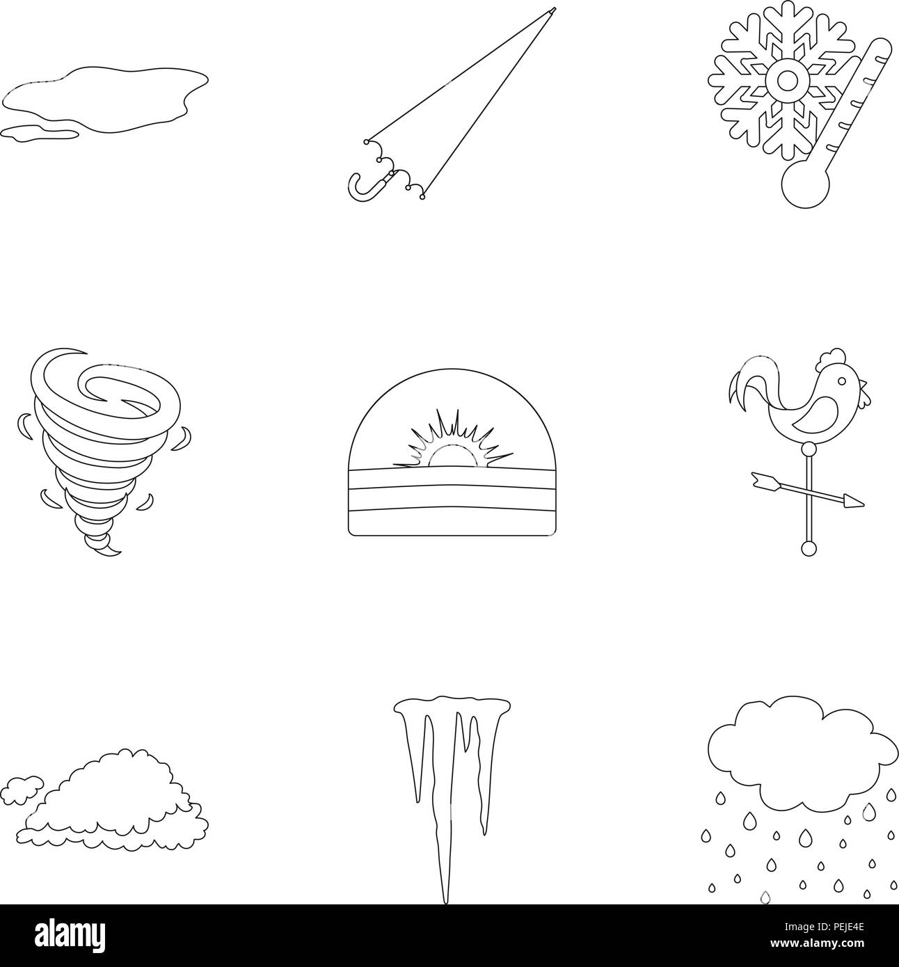 Weather set icons in outline style. Big collection of weather vector ...