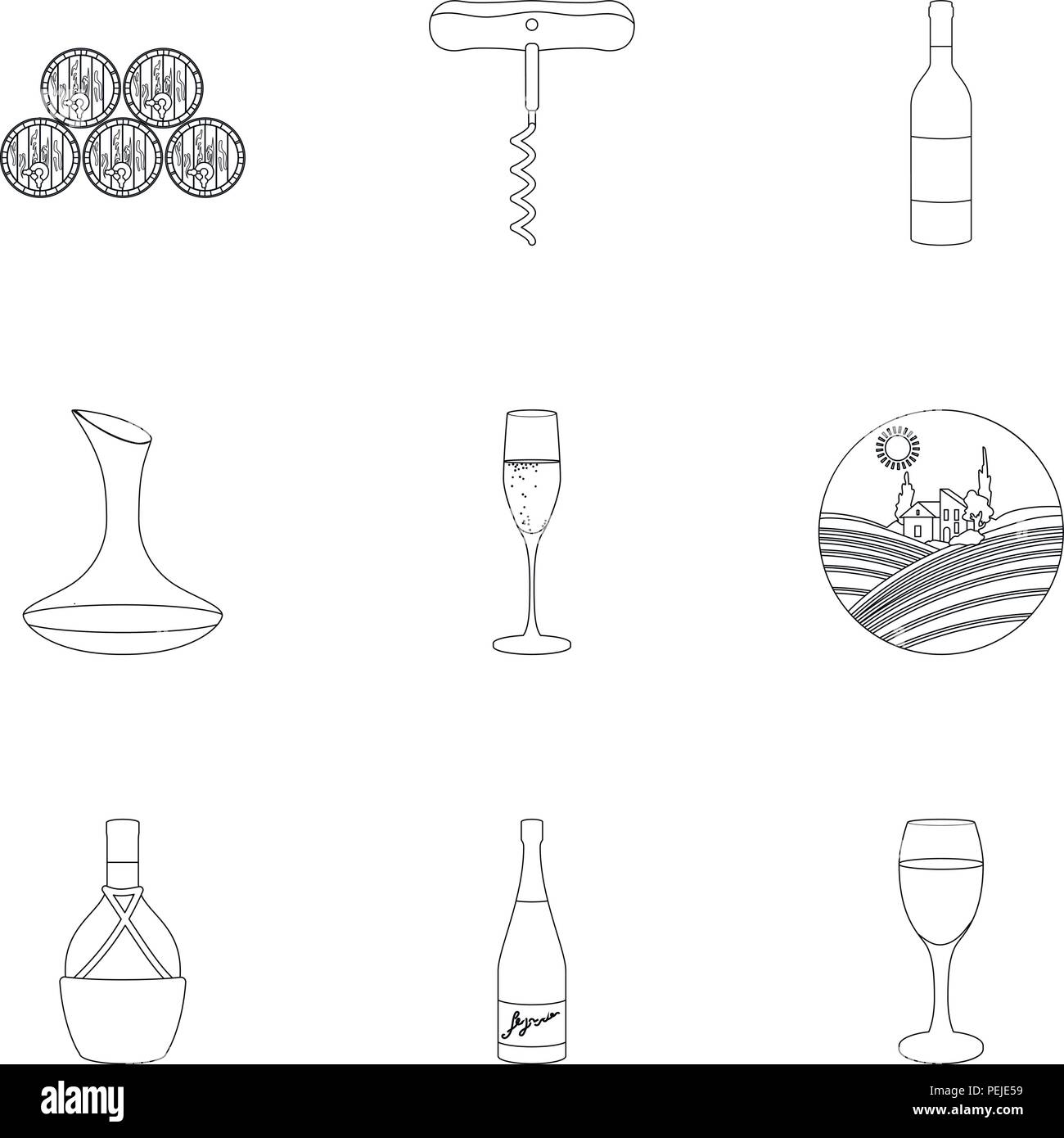 Wine products. Growing grapes, wine.Vine production icon in set ...