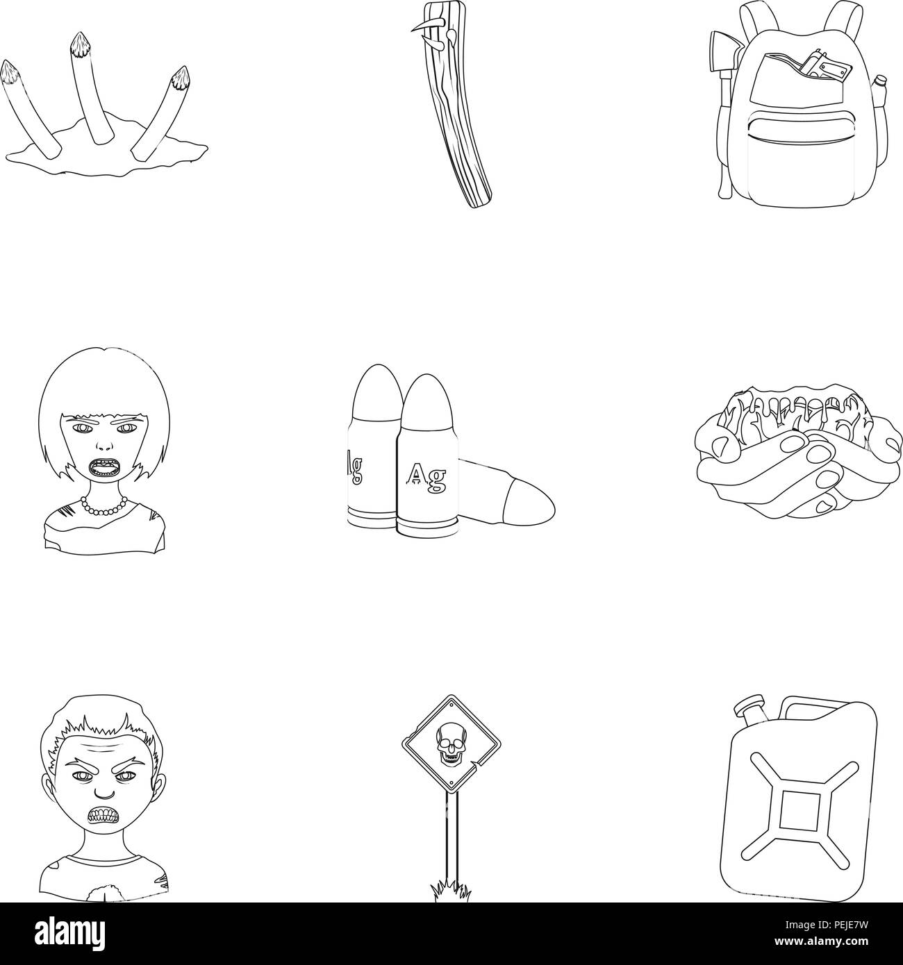 Ground, Zombie, corpse and other icon in outline style. Fool, hand ...