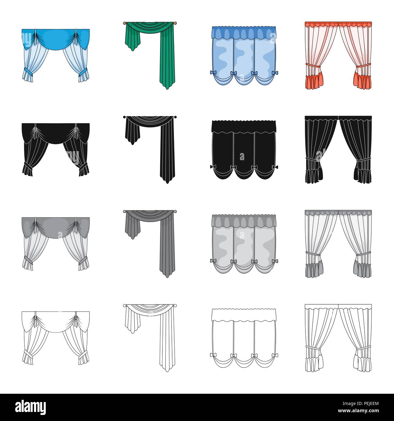 Design, frills, textiles and other icon in cartoon style.Curtains ...