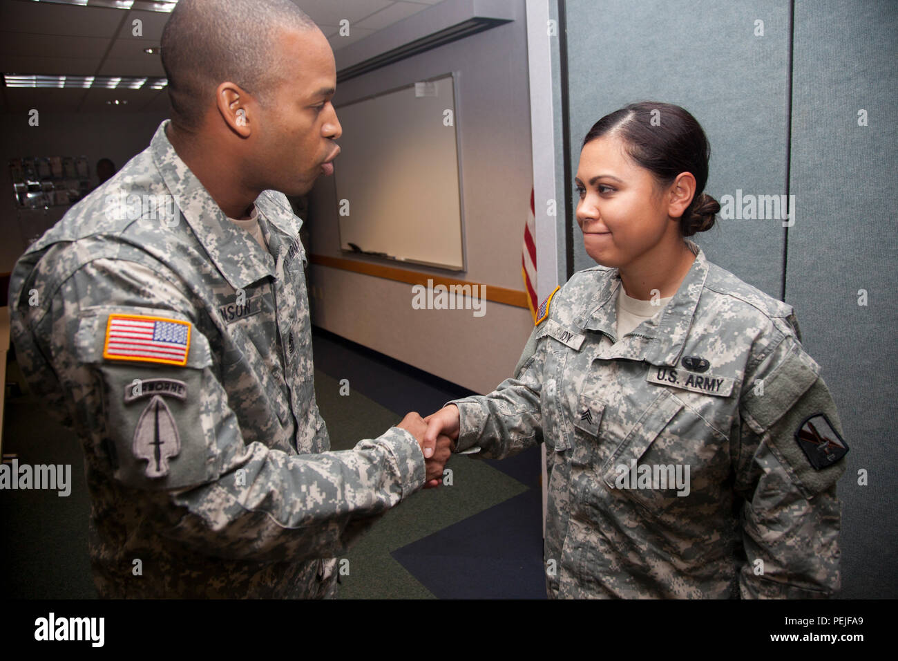 U.S. Army 1st Sgt. Endesha Johnson, assigned to 55th Signal Company (Combat Camera ...