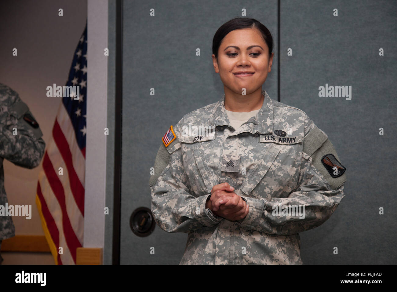 U.S. Army Sgt. Lisa Soy, assigned to 55th Signal Company (Combat Camera ...