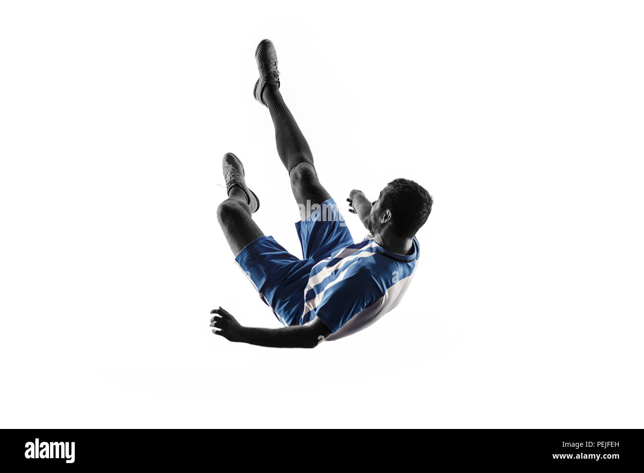 Professional football soccer player in action or movement isolated on ...