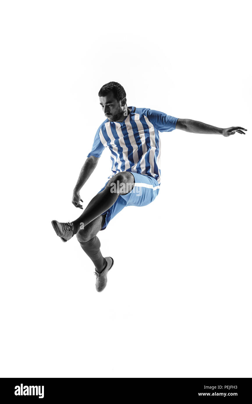 Professional football soccer player in action or movement isolated on ...