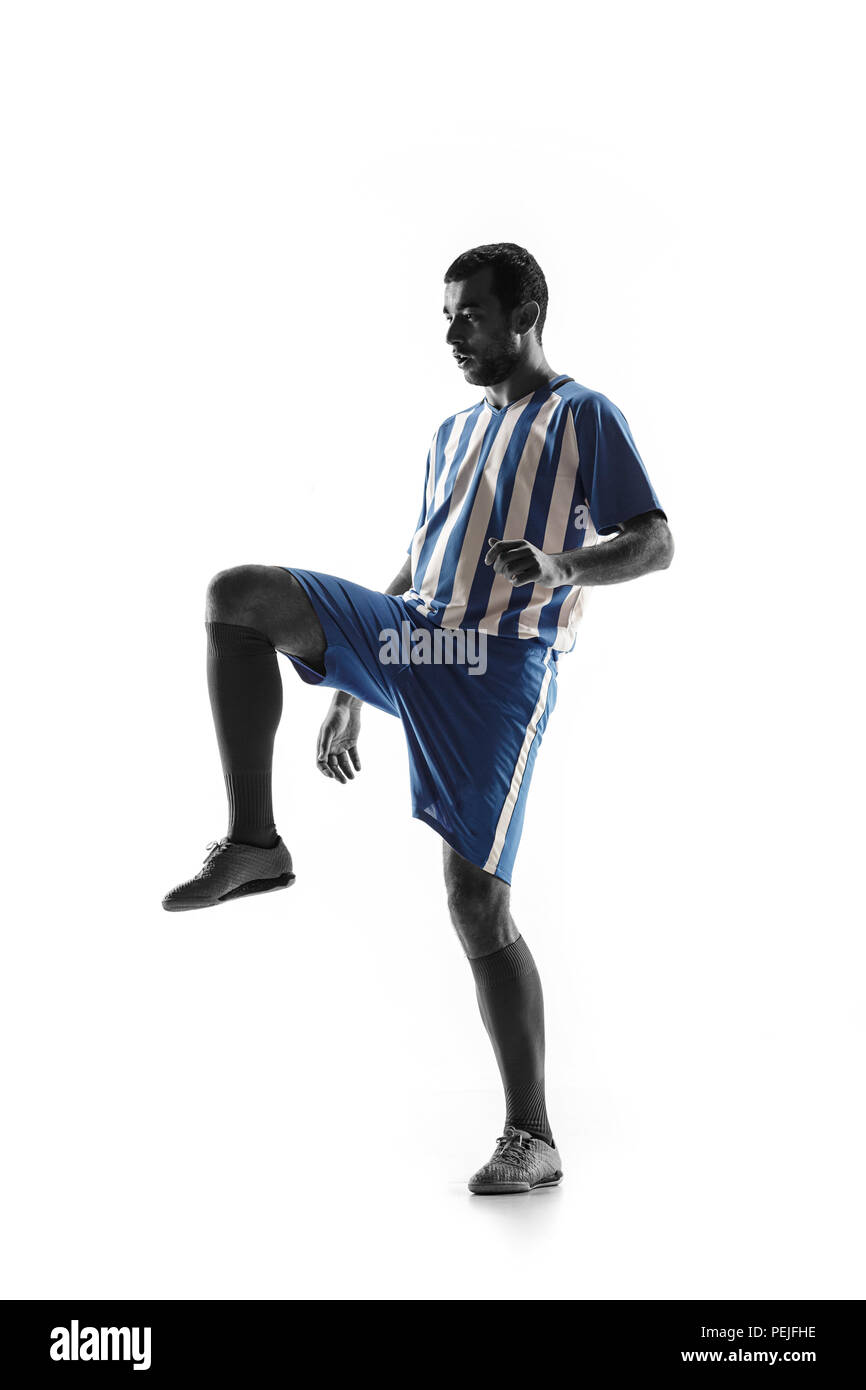 Professional football soccer player in action or movement isolated on ...