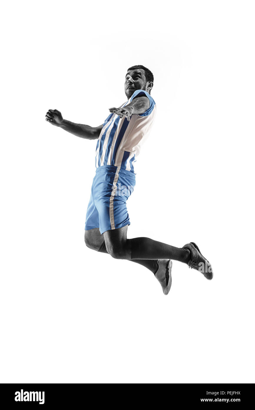 Professional football soccer player in action or movement isolated on ...