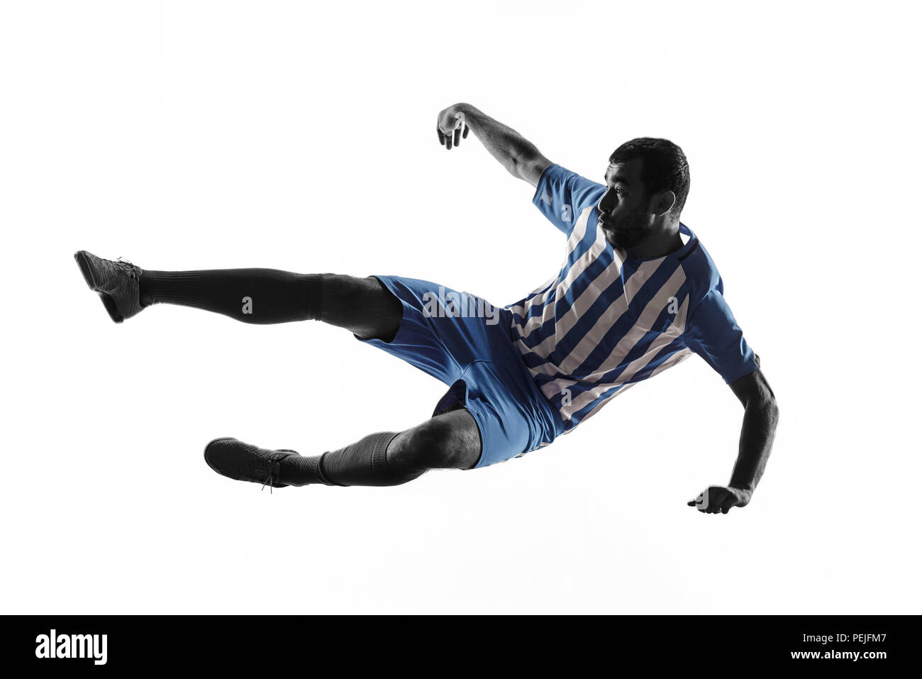 Professional football soccer player in action or movement isolated on ...