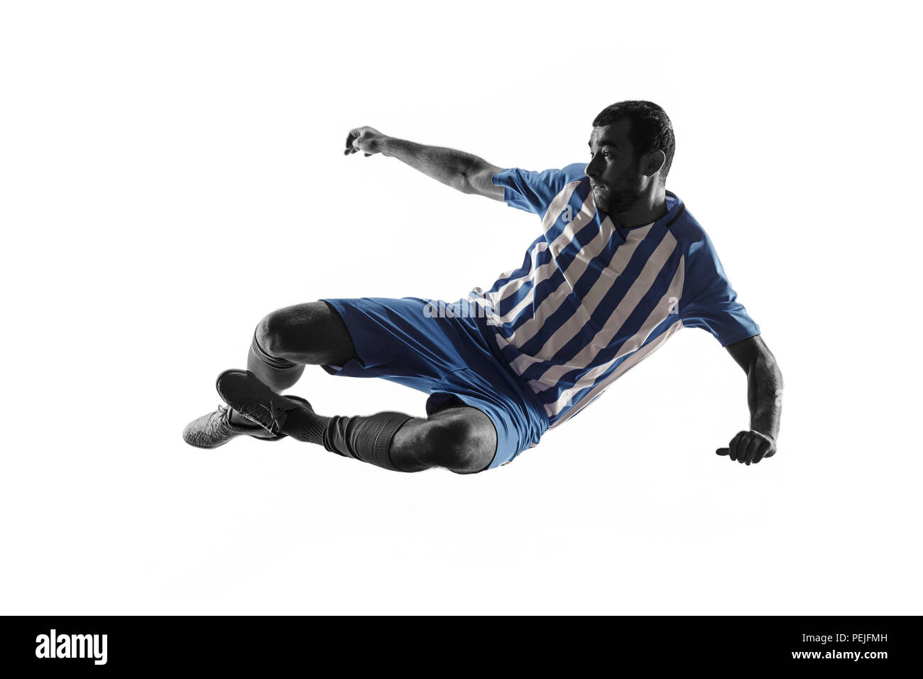 Professional football soccer player in action or movement isolated on ...