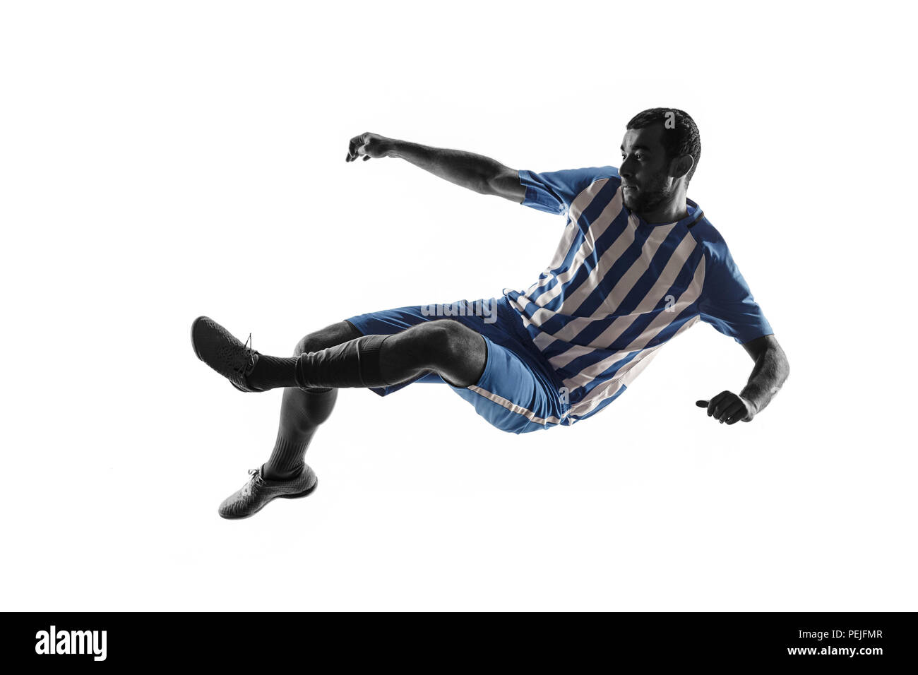 Professional football soccer player in action or movement isolated on ...