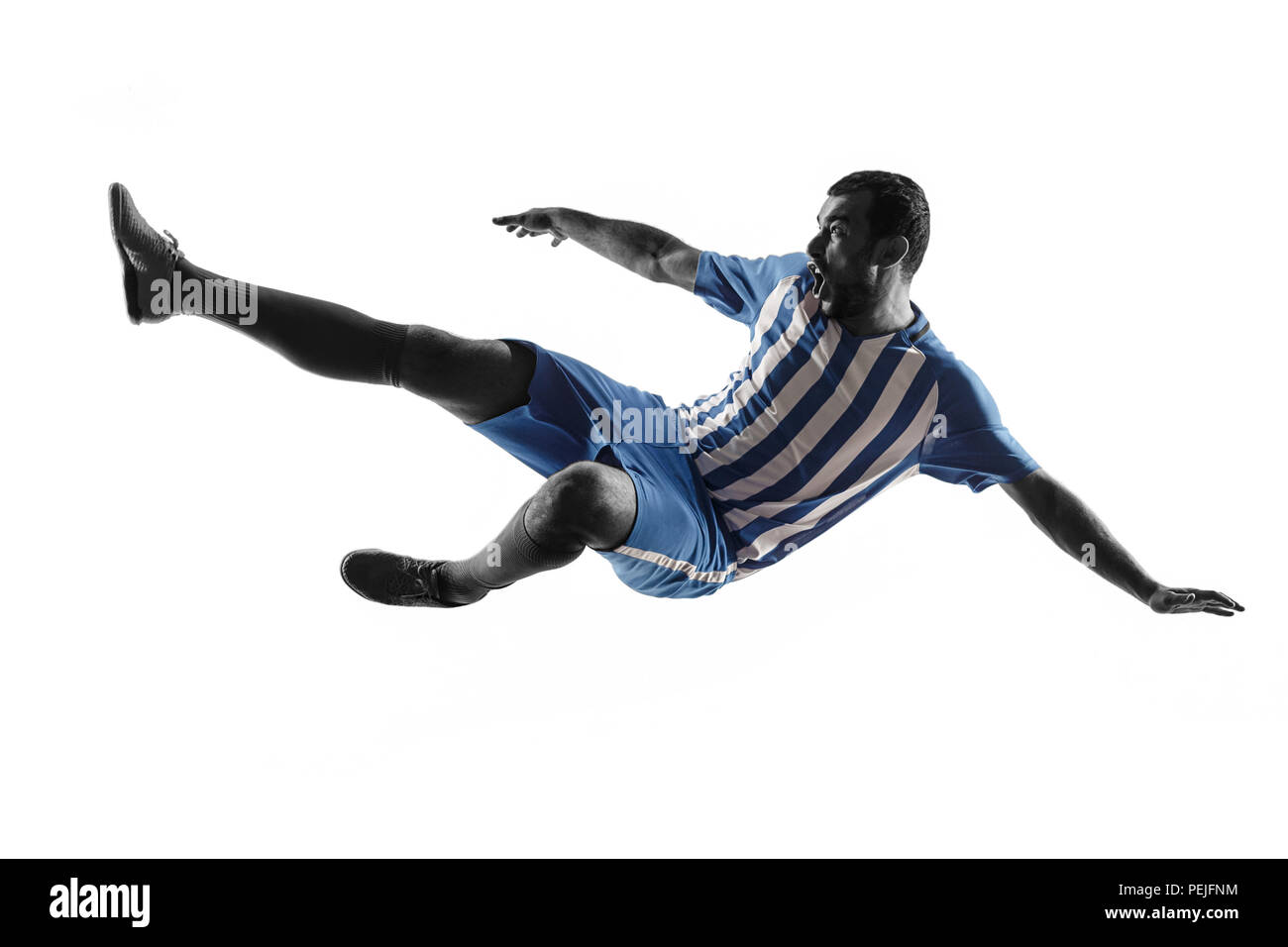 Professional football soccer player in action or movement isolated on ...