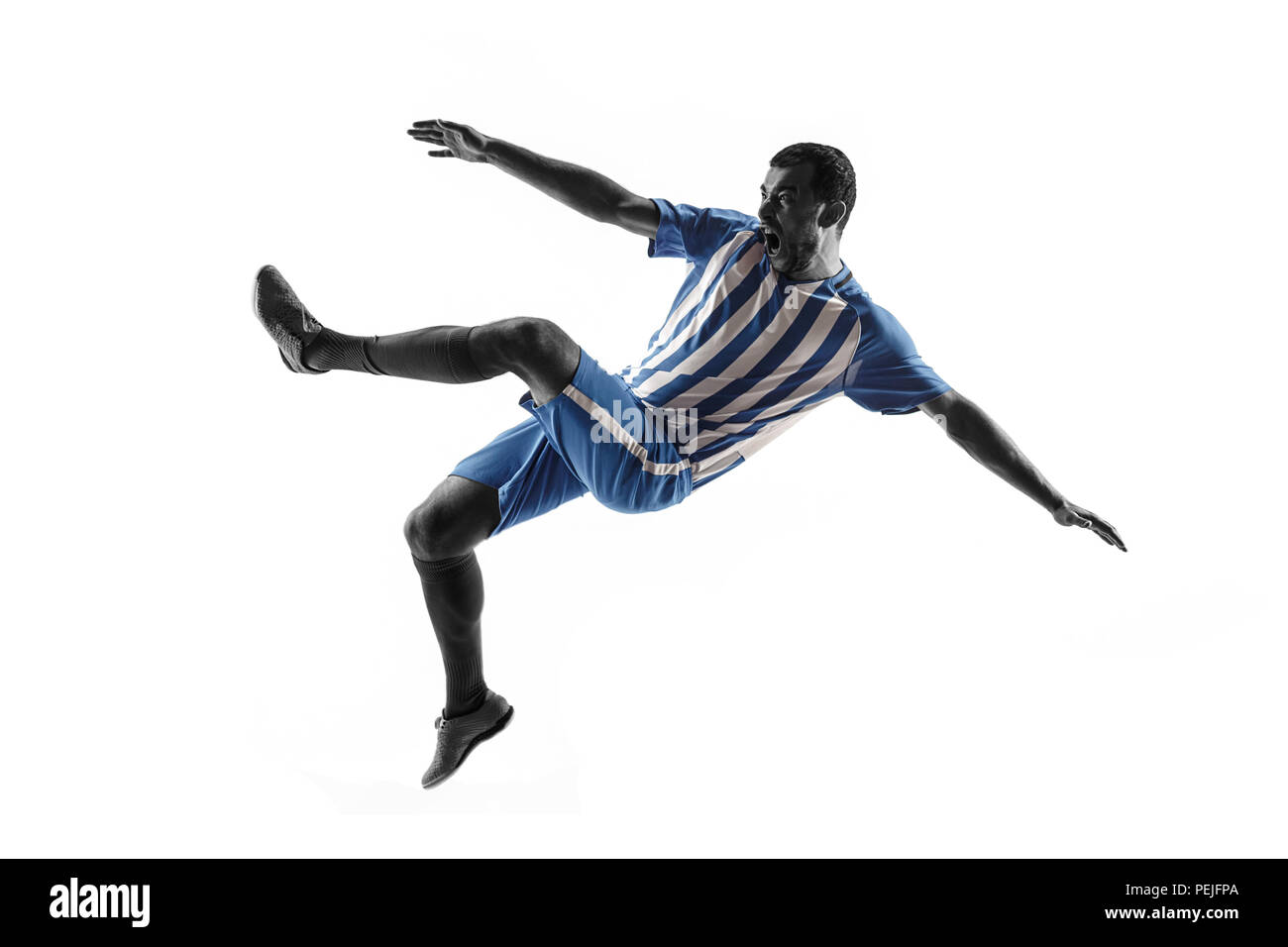 Professional football soccer player in action or movement isolated on ...