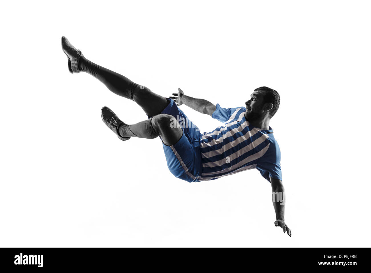 Professional football soccer player in action or movement isolated on ...