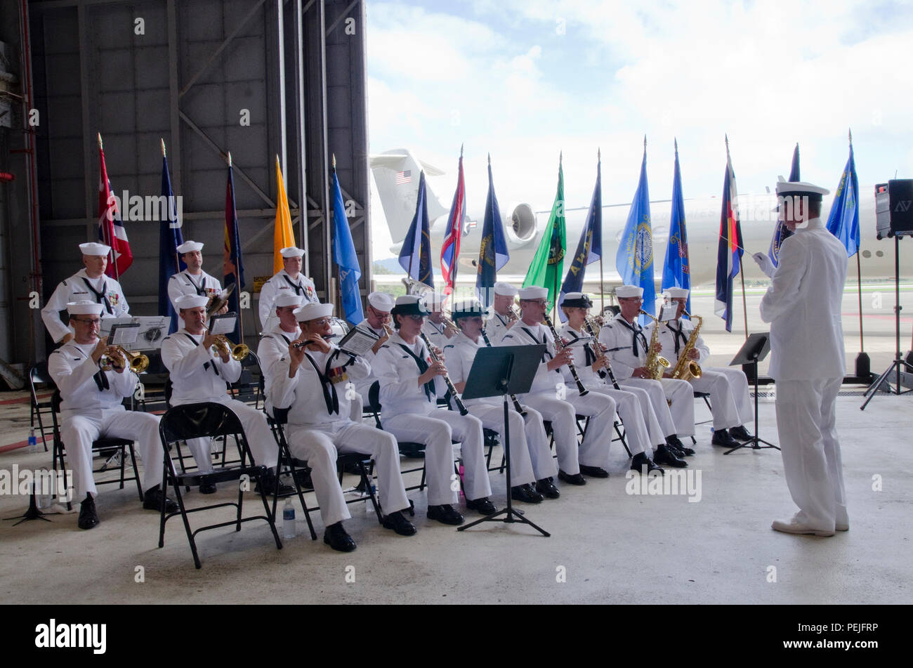 The U.S. Pacific Fleet Band performs during a change of command ...