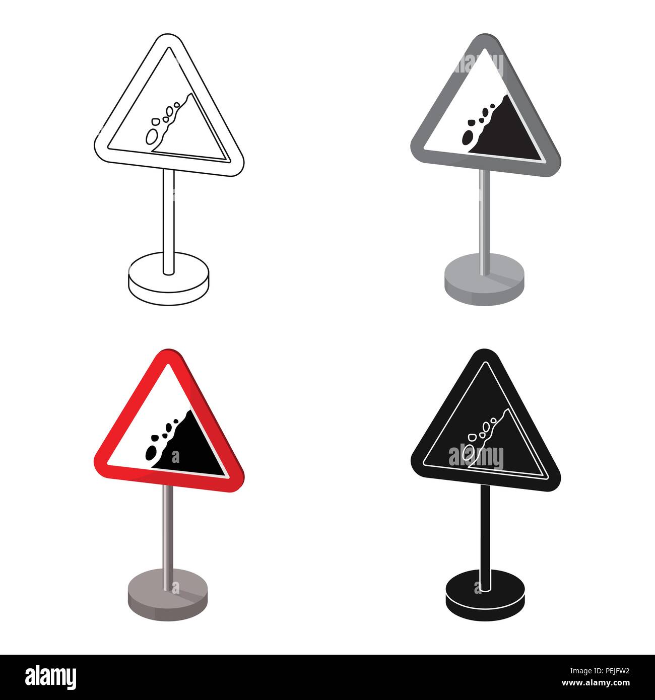 Warning road sign icon in cartoon design isolated on white background ...
