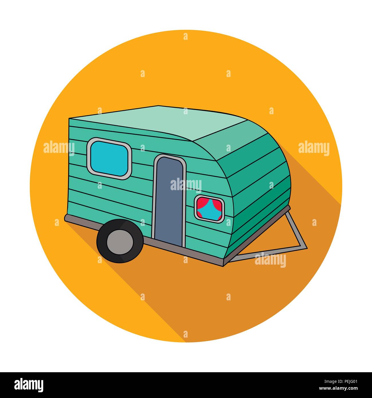 Green caravan icon in flat design isolated on white background. Family ...